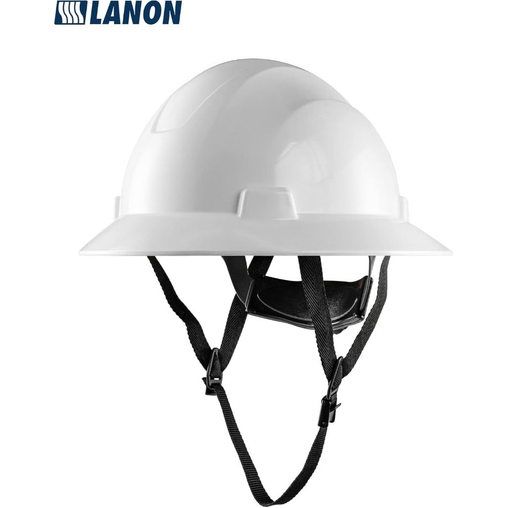 LANON White Full Brim Hard Hat, OSHA Construction Work Approved, HDPE ...
