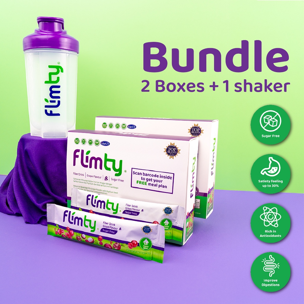 Flimty Fiber Drink Detox Probiotic (2 Box & Shaker) | Halal Sugar-Free ...