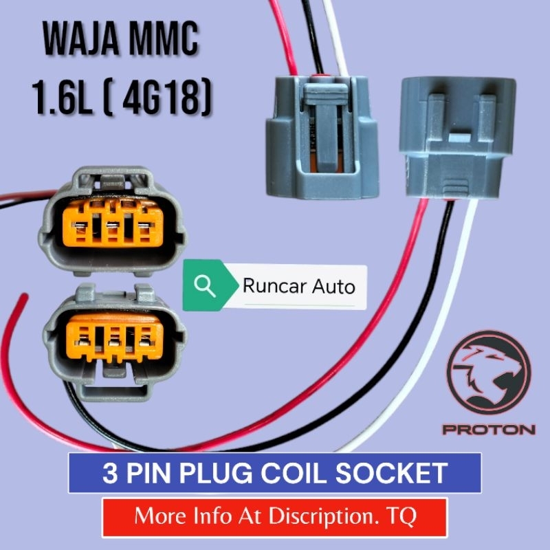 PLUG COIL SOCKET 3 PIN • PROTON WAJA MMC 1.6L ( 4G18 ENGINE ) • DENSO ...