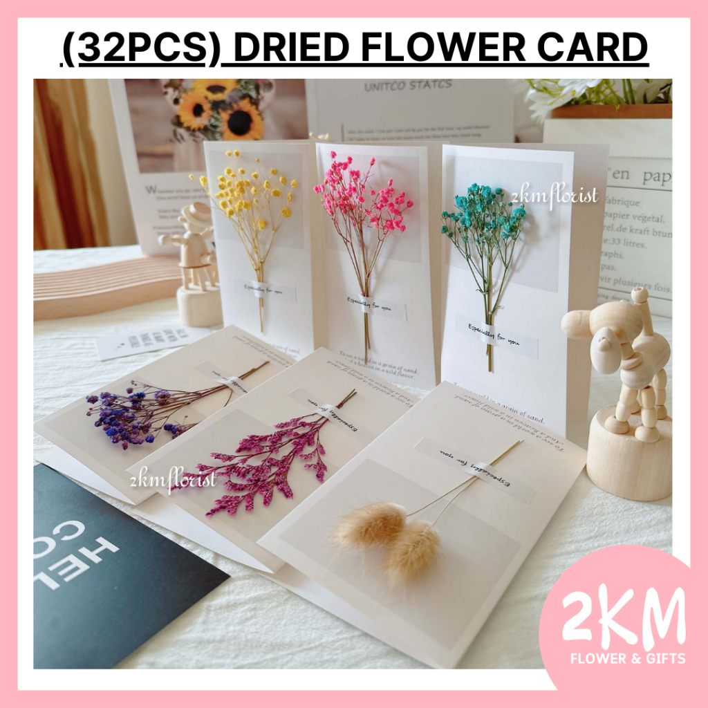 (32PCS) DRIED FLOWER CARD Love Kad Hati Kad Ucapan Gift Greeting Best ...