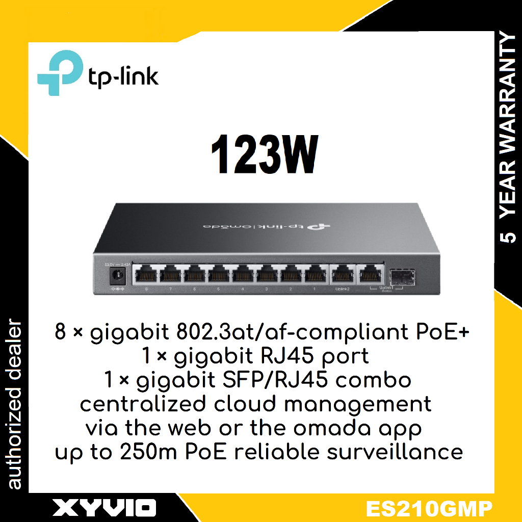 TP-LINK ES210GMP Omada 10-Port Gigabit Easy Managed Switch with 8-Port ...