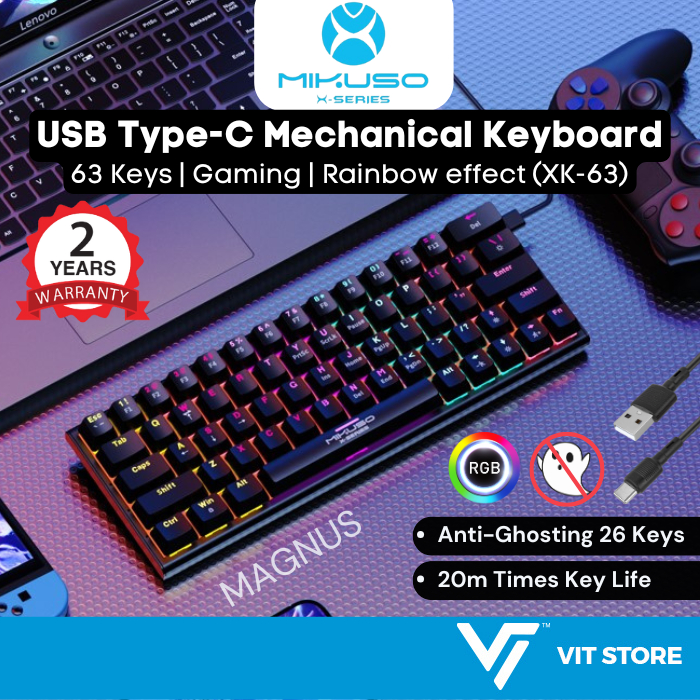 MIKUSO Papan Kekunci Gaming RGB Compact MAGNUS | Mechanical Color PC ...