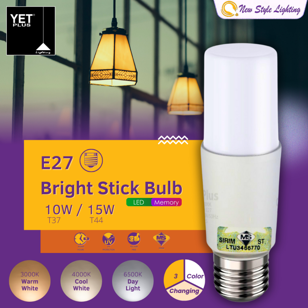YETPlus Memory 10W 15W LED E27 SIRIM 3 in 1 Stick Bulb Mentol 电灯泡 3000K ...