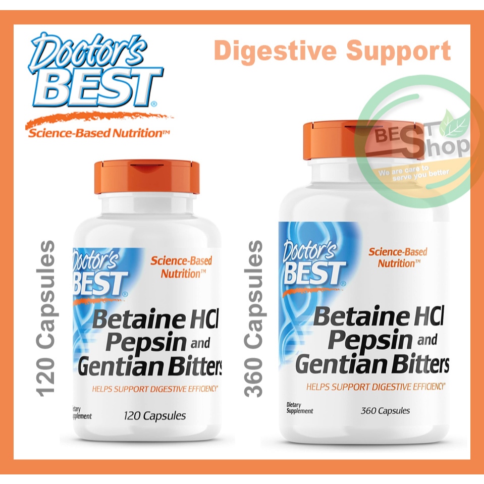 Doctor's Best Betaine HCI Pepsin & Gentian Bitters, Digestive Enzymes ...