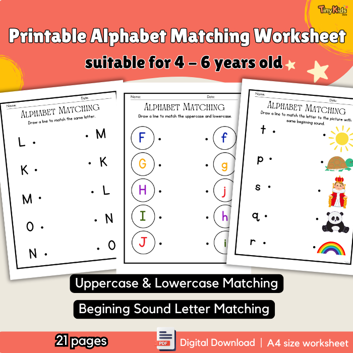 W019 PDF Digital Printable Alphabet Uppercase Lowercase Matching ...