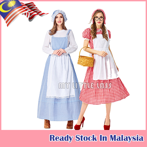 MYLITTLELASS Gaun Wanita Dewasa Gaya Vintage Biru dengan Apron | Little ...