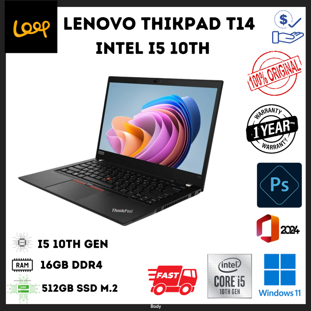 LENOVO ThinkPad T14 (Gen 1) INTEL CORE i5 10TH 14" FHD RAM 16GB 512B (1 ...