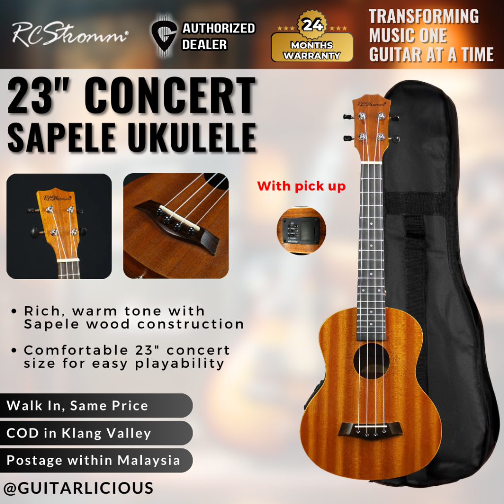 23 inch Concert Ukulele with Pickup EQ Sapele Wood KAPPA RCStromm Gamma ...