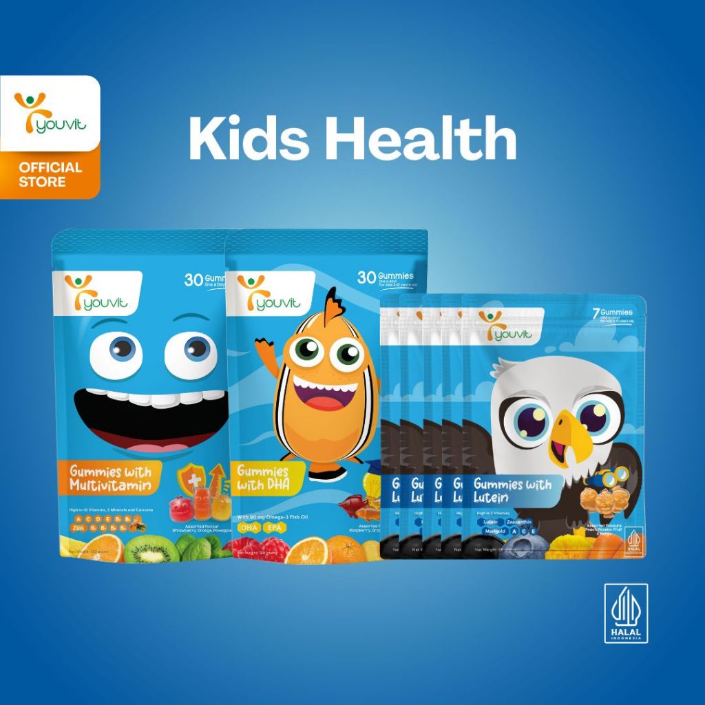 Youvit Kids Lutein Gummy 35 Days (35 Pcs) & DHA Gummy 30 Days (30 Pcs ...