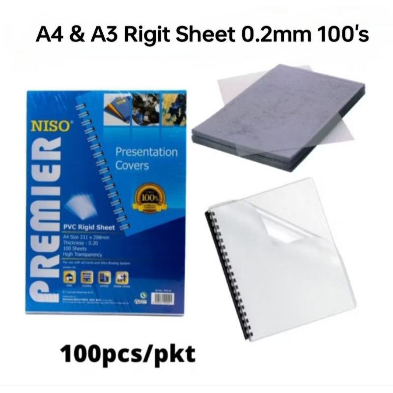Niso PVC Rigid Sheet | Binding Cover 0.2mm Size: A4 & A3 100 Sheet ...
