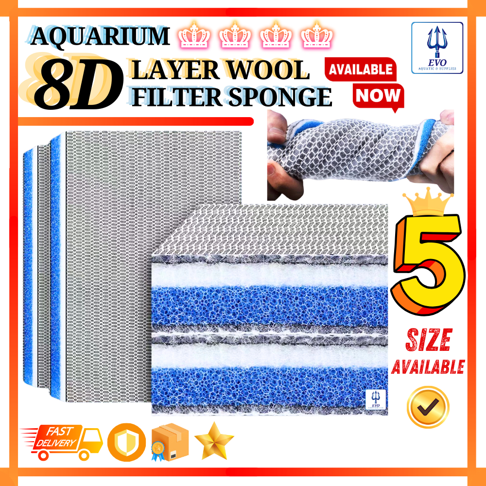 🔥READY STOCK🔥 Aquarium 8D Filter Sponge / 8D Glue Free Filter Cotton ...