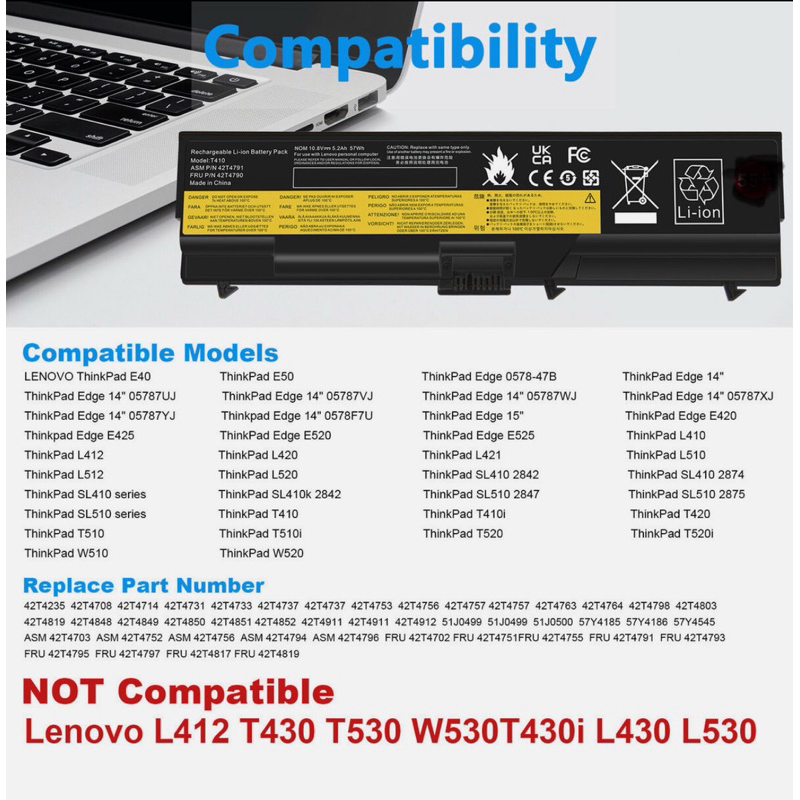 LENOVO THINKPAD T410 T420 T510 T520 W510 W520 SL410 LAPTOP BATTERY ...