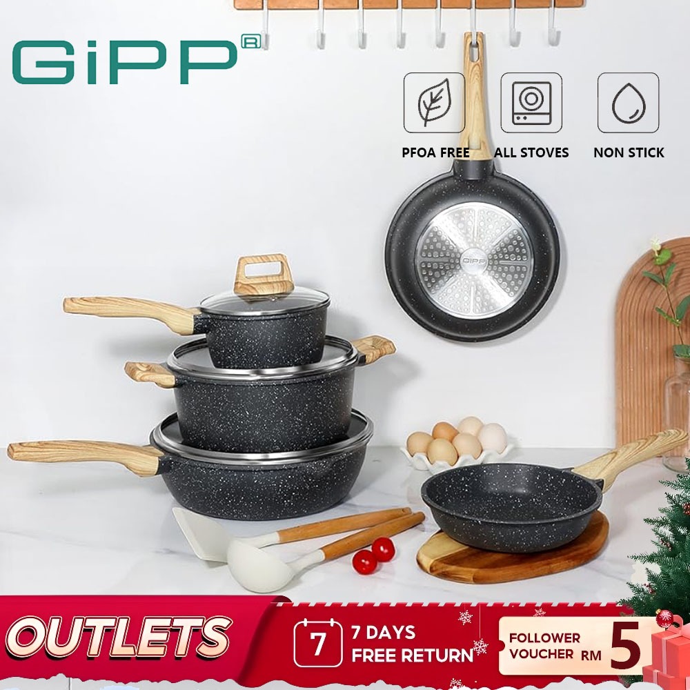GIPP® Non-Stick Kitchen Cookware Set Frying Die-Cast Pan (10 Pcs) | Shopee Malaysia