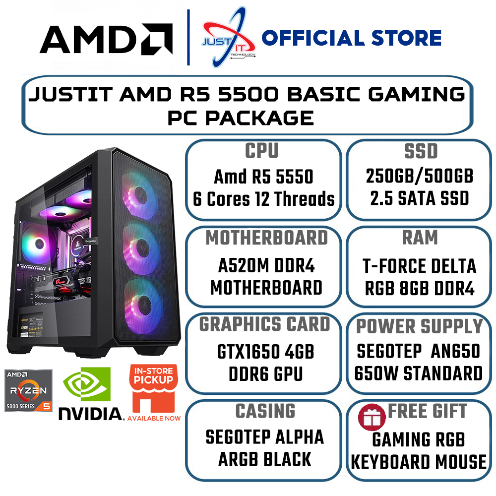 JUSTIT AMD R5 5500 BASIC GAMING PC PACKAGE ( 8GB / 240GB & 480GB ...