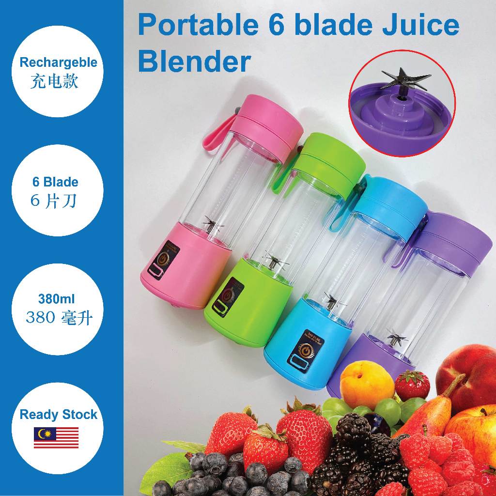 6 Blade Fruit Rechargeable Blender Portable Blender Juice Mini Blander ...