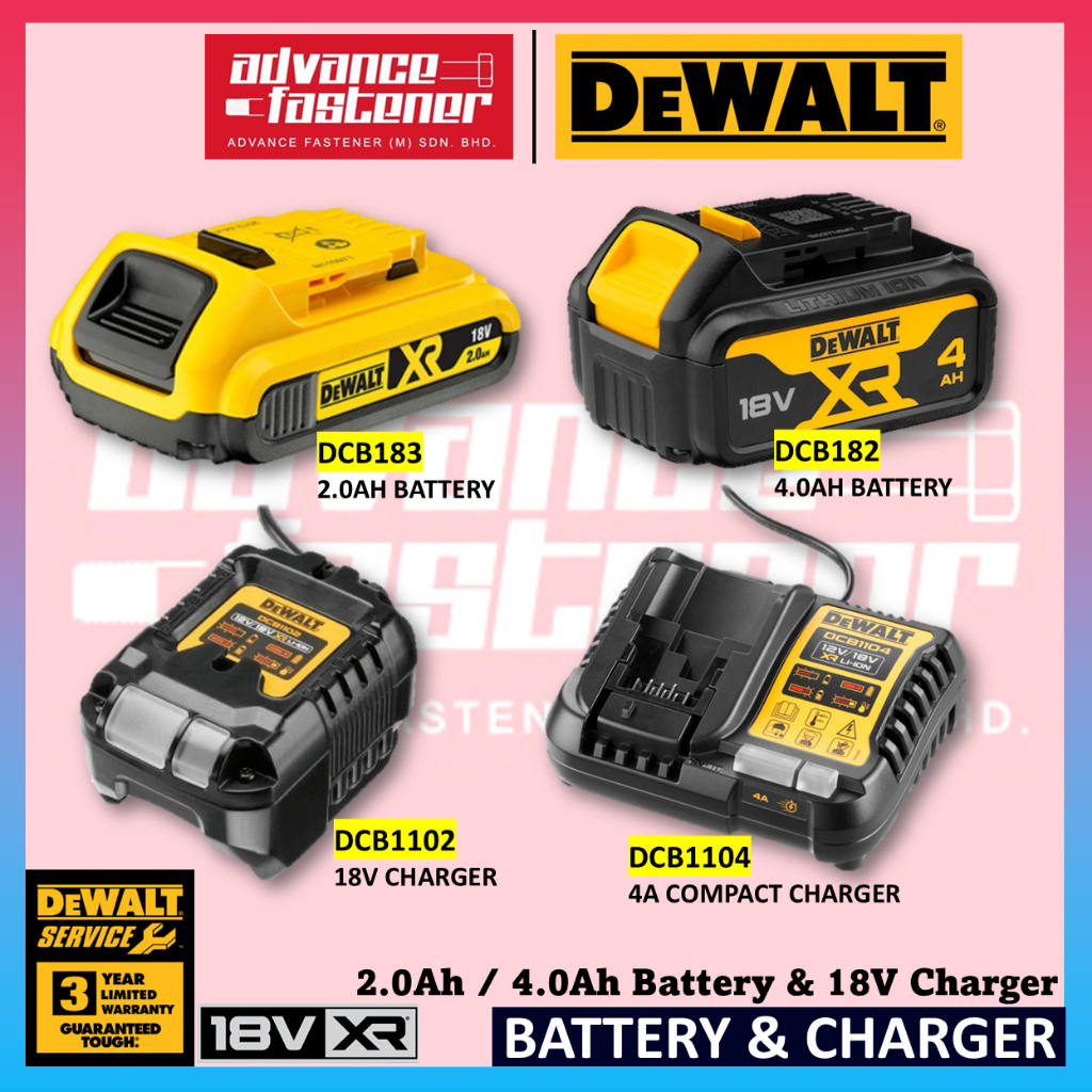 DEWALT 18V / 20V BATTERY & CHARGER 2.0AH /4.0AH ( DCB1102 DCB1104 ...