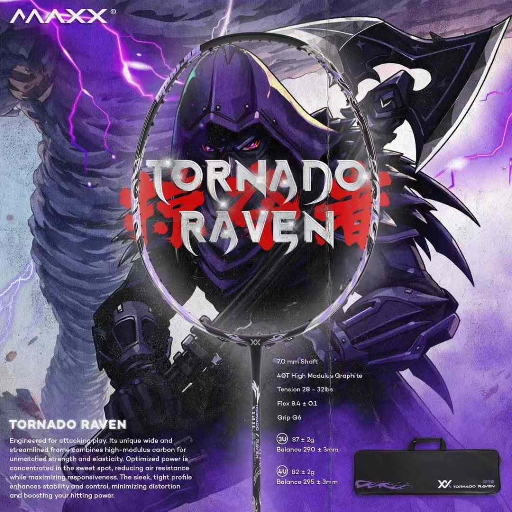 (NEW) MAXX Tornado Raven Pro Racket 40T High Modulus Graphite (Free JP ...