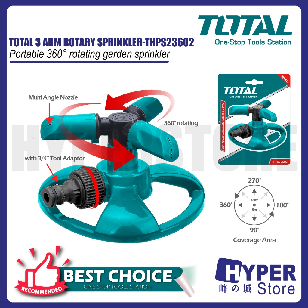TOTAL(THPS23602)Plastic 3Arm Rotary Sprinkler Portable 360 degree ...