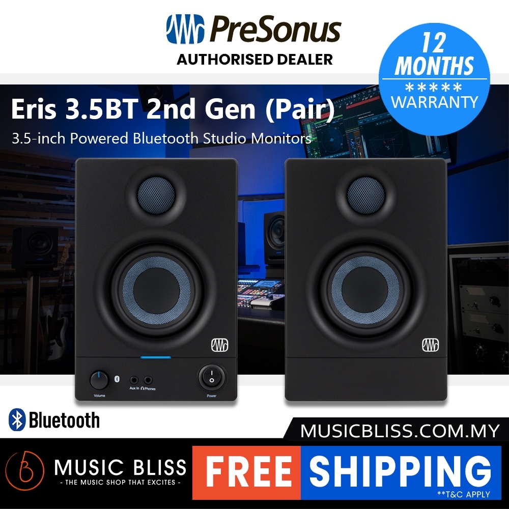 PreSonus Eris 3.5 / Eris 3.5BT (2nd Generation) 3.5" Powered Bluetooth ...