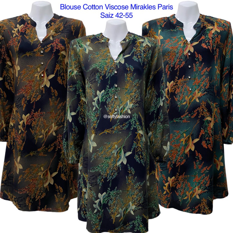 B2636 CORAK BARU BLOUSE LABUH COTTON VISCOSE MIRAKLES PARIS BY SARA ANN ...