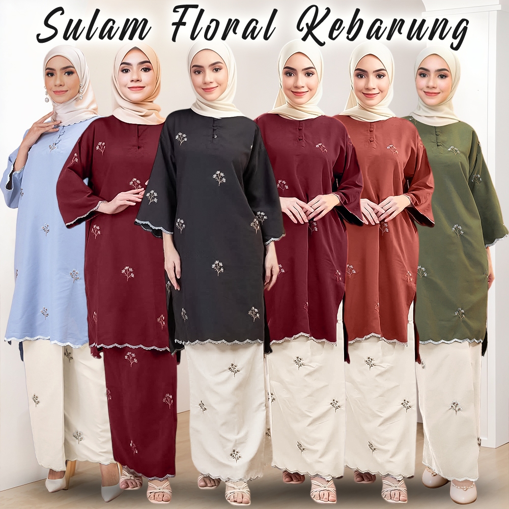 Floral Sulam Baju Kurung Jubah Baju Ironless Overlap Pencil Kurung Plus ...