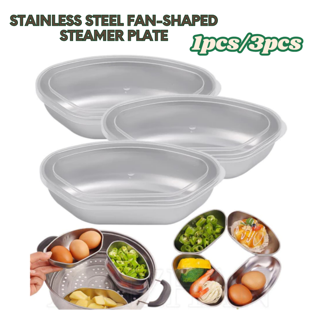 [ READY STOCK ] 1pcs/3pcs Stainless Steel Fan-Shaped Steamer Plate ...
