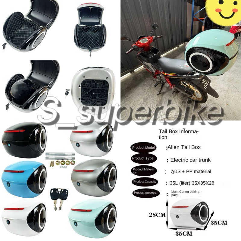 MOTORCYCLE UNIVERSAL TOP BOX ALIEN ALUMINIUM Box Siput Waterproof 35L ...