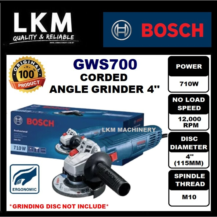 BOSCH GWS 700 ANGLE GRINDER 4" | 710W | M10 | 12,000RPM | Shopee Malaysia