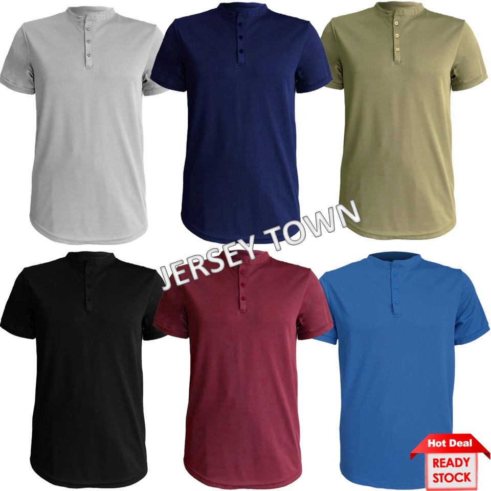 (JERSEY TOWN) ALGITUS MEN PLAIN COLLAR 3 BUTTON T-SHIRT MICROFIBER ...