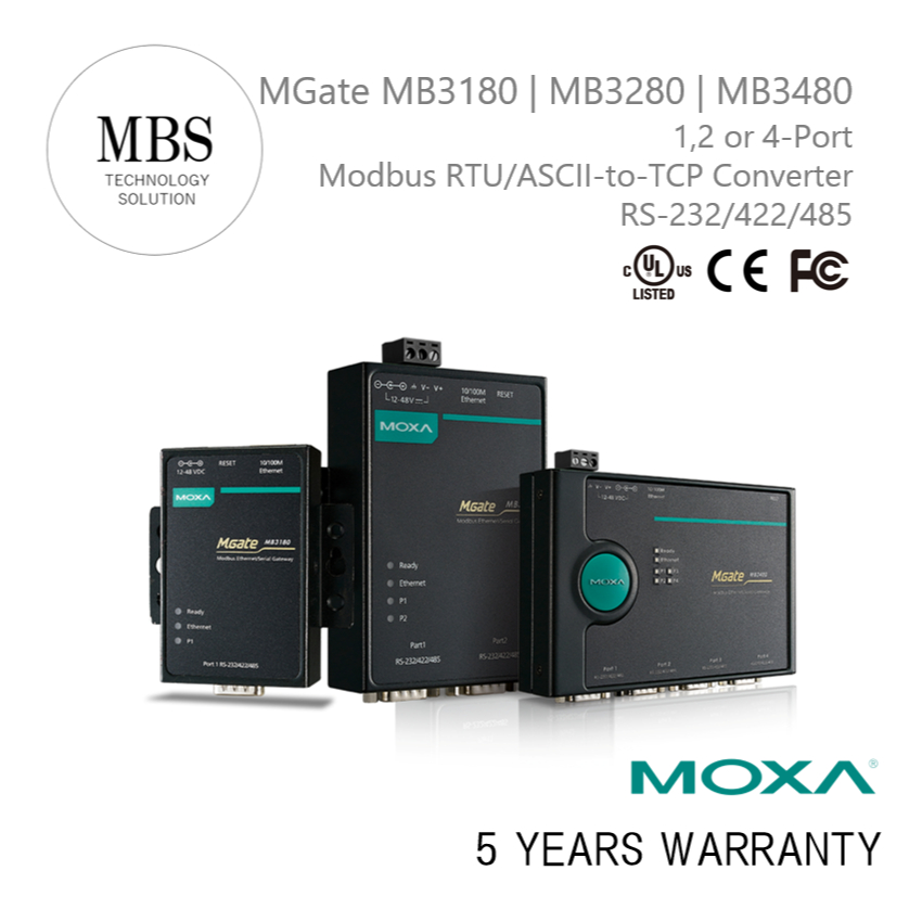 MOXA Original Brand New MGate MB3180 + MOXA Original UK Plug Industrial Modbus RTU/ASCII -to-TCP ...