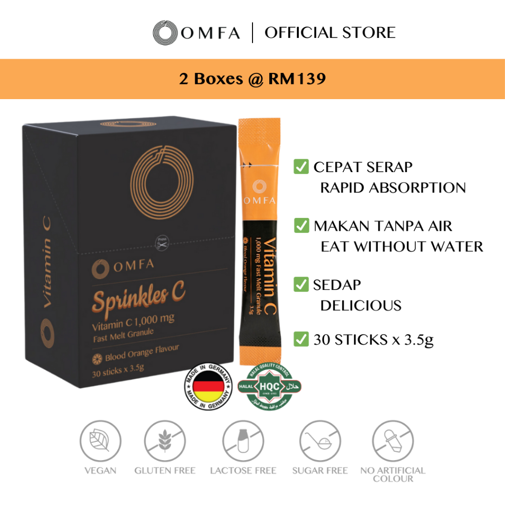 OMFA Sprinkles C Vitamin C 1000mg | Halal | High Bioavailability | EXP ...