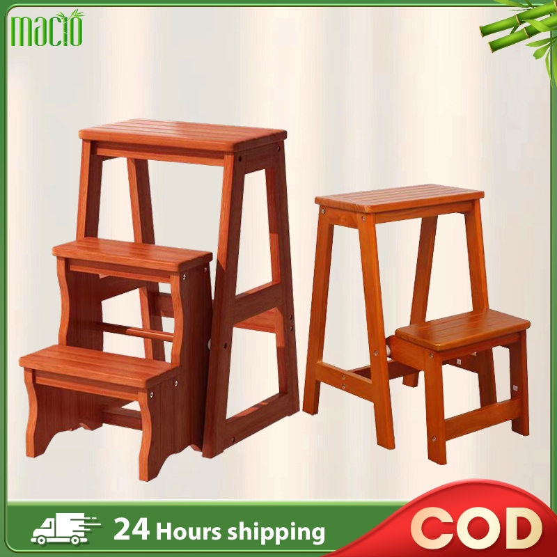 【In Stock】Bamboo Solid Step Chair Foldable Ladder Stool Kerusi ...