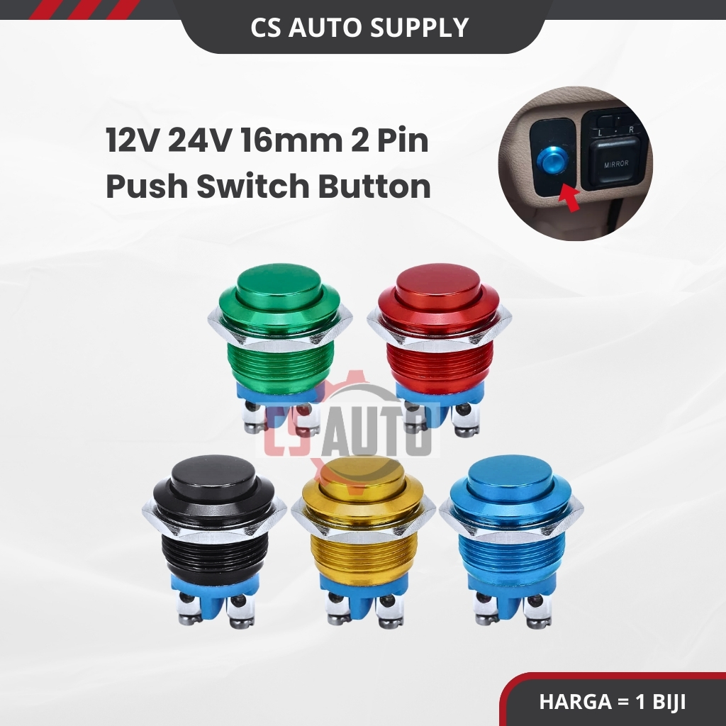 CS Chrome 12V 24V 16mm Push Button Switch Electronic Light Metal Press ...