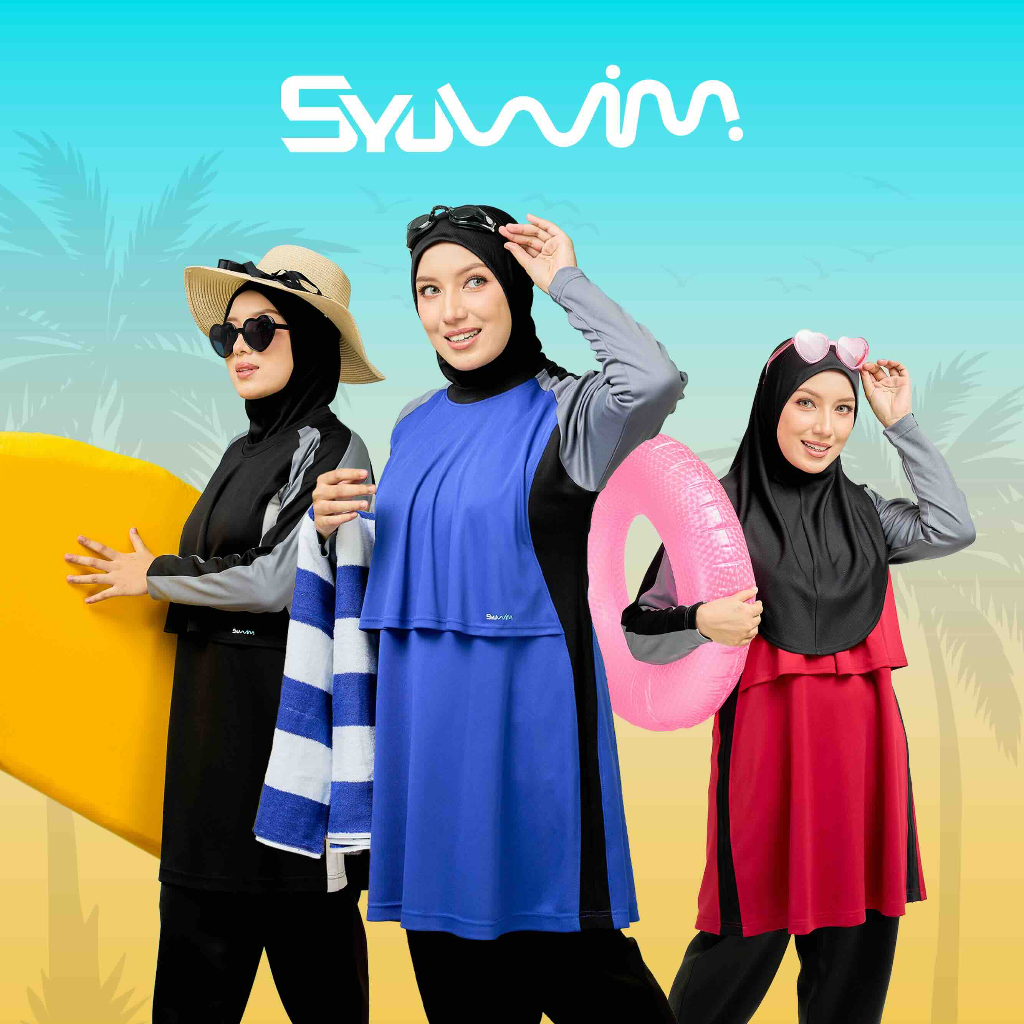 SyuActive 3 Pieces Set Muslimah Swimming Suit Women Swimwear Loose Baju ...