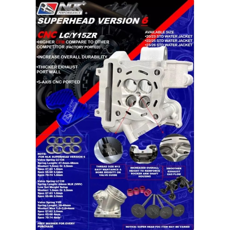 NLK SUPERHEAD LC Y15 V6 CNC OVAL VPRO VERSION 6 V6 22/25MM 23/26MM 20/23MM 24/27MM 25/28MM LC135 ...