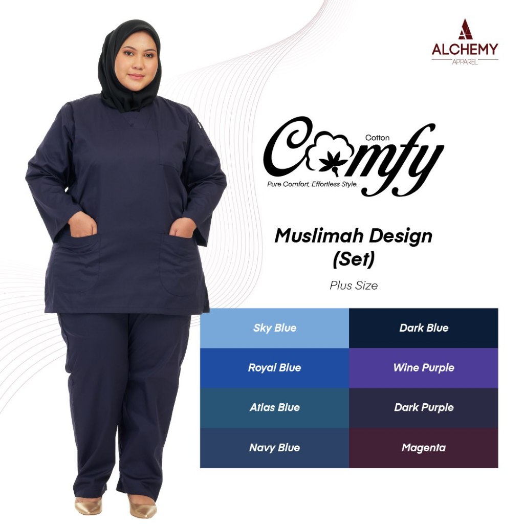 [PLUS SIZE] Muslimah Scrub Suit COMFY COTTON - Set (Shirt + Pants ...