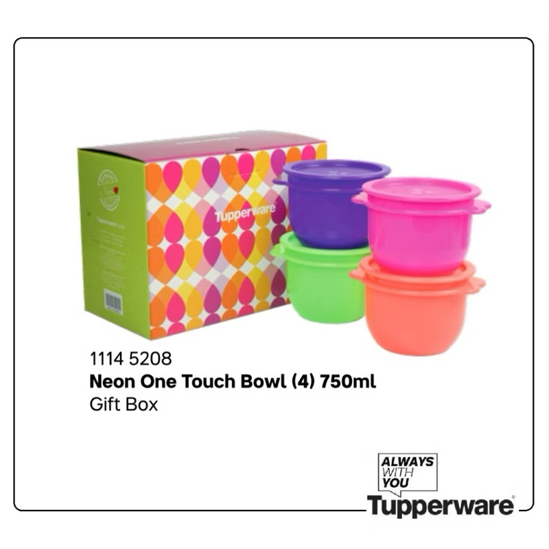 Tupperware Neon One Touch Bowl (4) 750ml | Shopee Malaysia