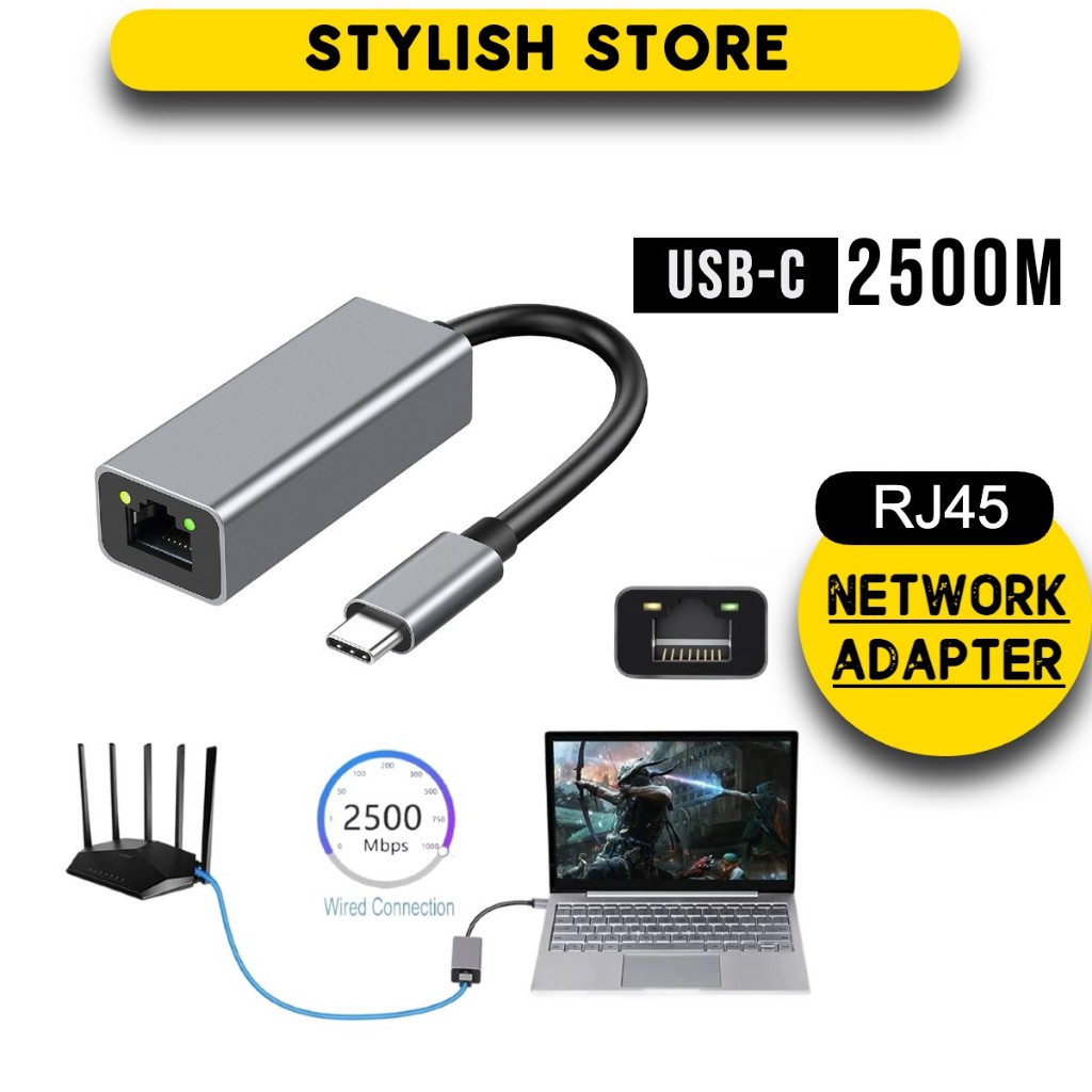 Network 2500Mbps USB C Gigabyte Ethernet LAN Converter RJ45 High Speed ...