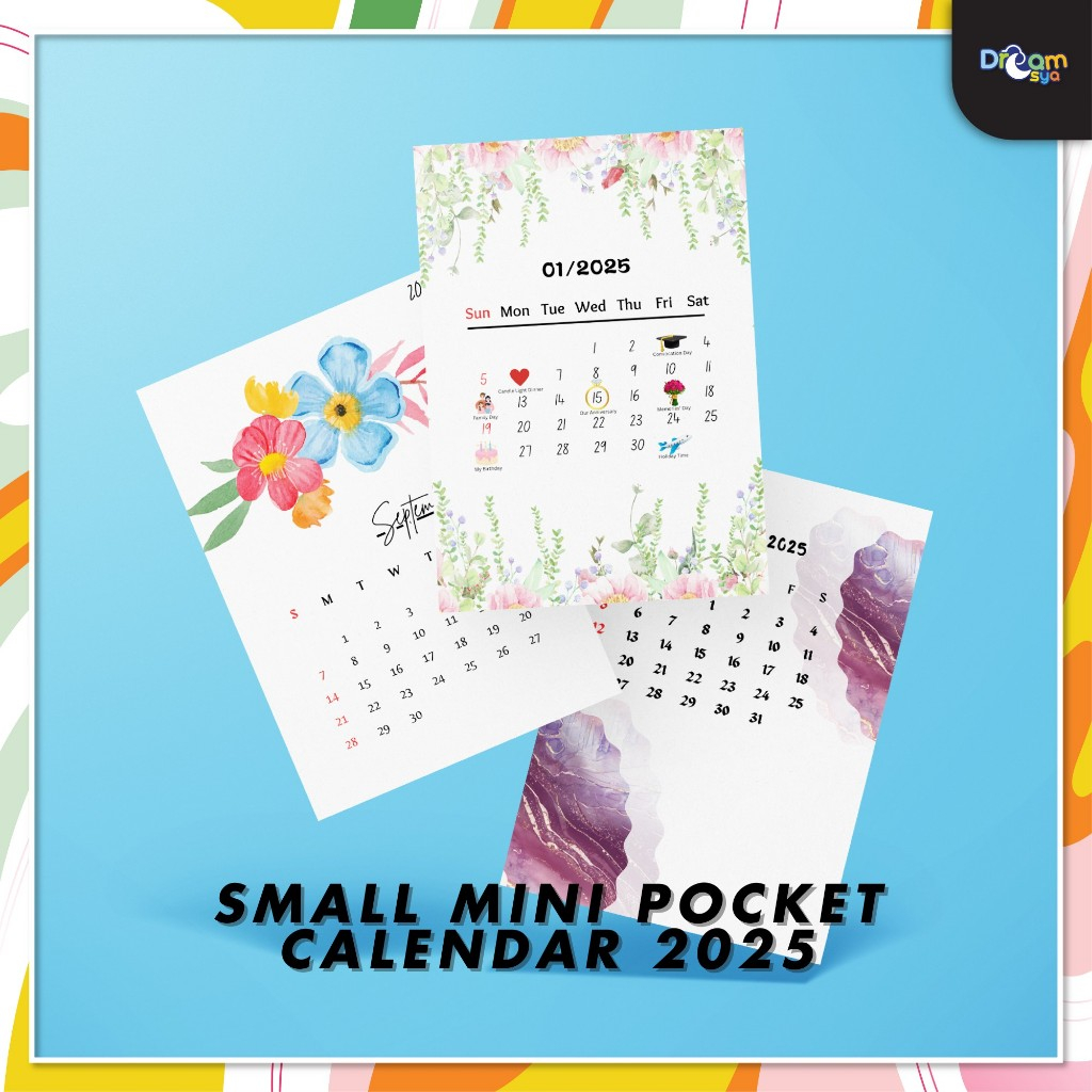 Small Mini Pocket Calendar 2025 A7 Customise Date Simple Light Weight ...