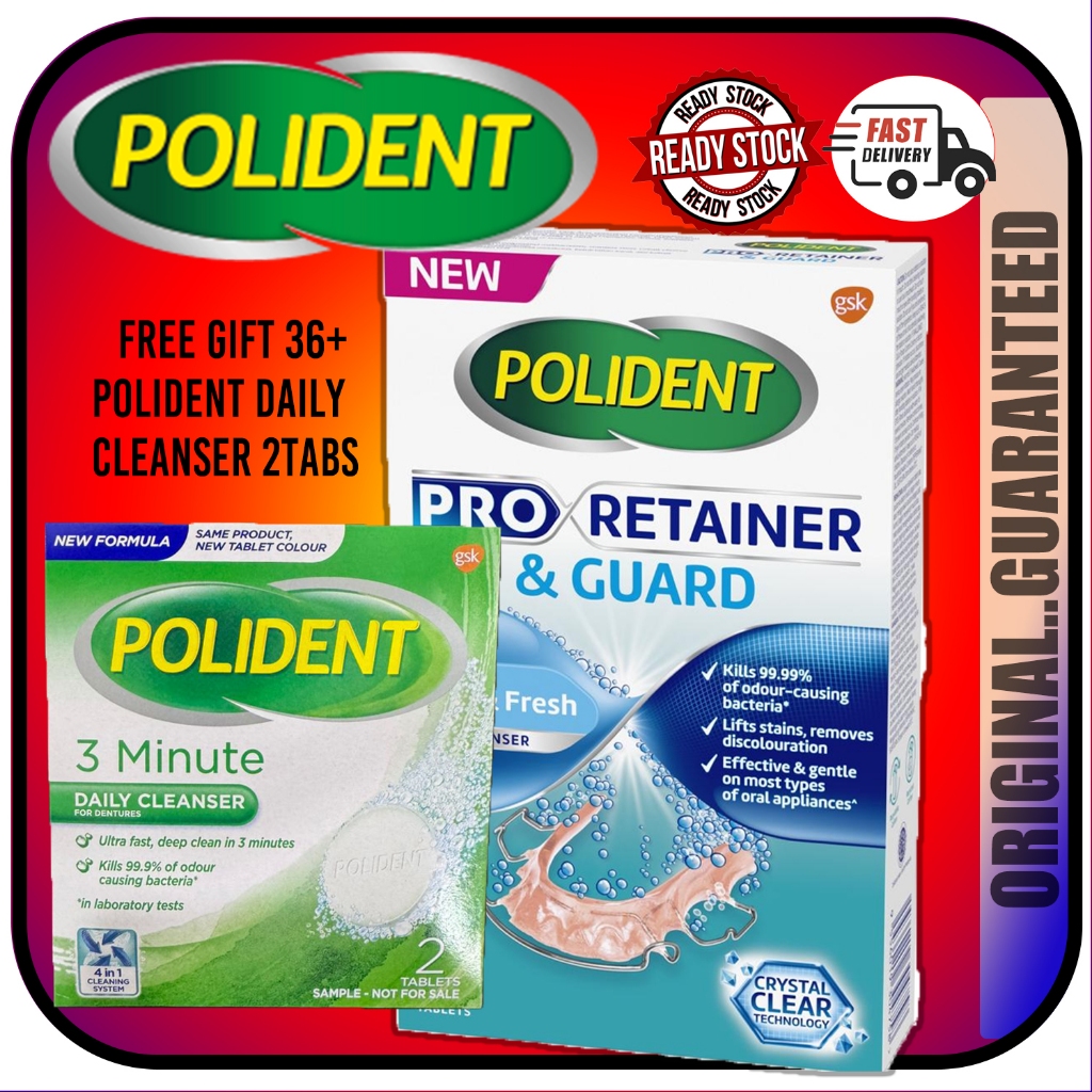 Polident pro retainer and guard 36s + Free gift 保利腾牙套清洁药丸 pembersih ...