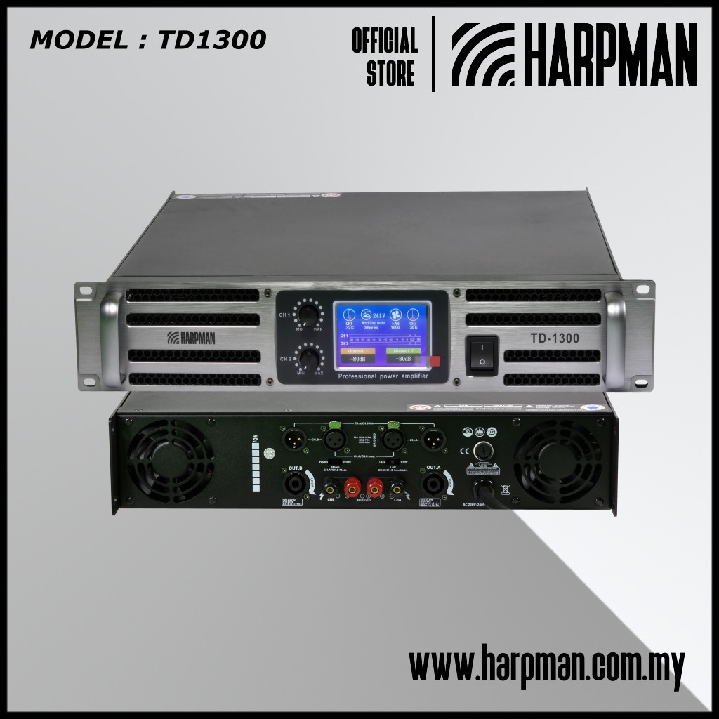 HARPMAN TD1300 2X1300W 2U POWER AMPLIFIER with TFT DISPLAY SCREEN ...