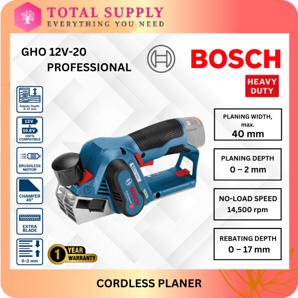 BOSCH 2 PROFESSIONAL CORDLESS PLANER WOOD PLANER GHO 12V-20 (BARE UNIT ...
