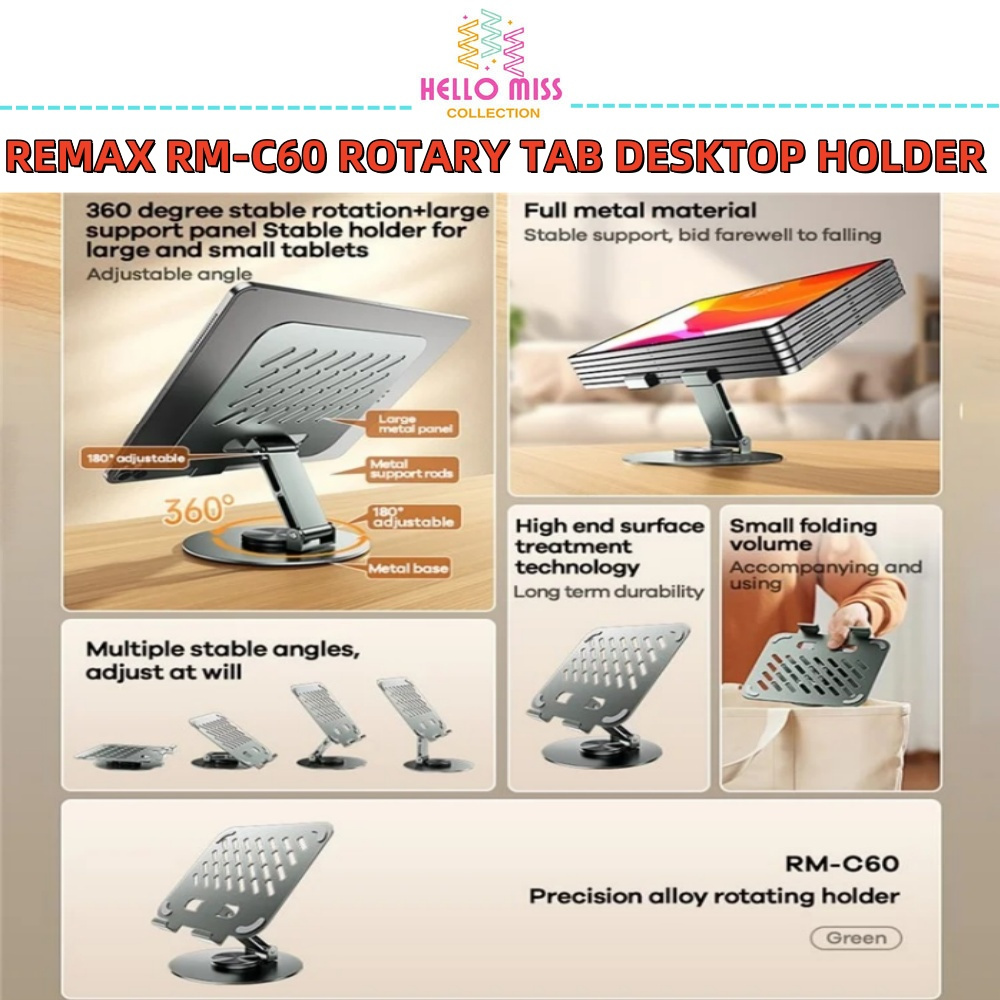 Remax RM-C60 Precision Alloy Rotary Tablet Holder ( MAX 12" ) | Shopee ...