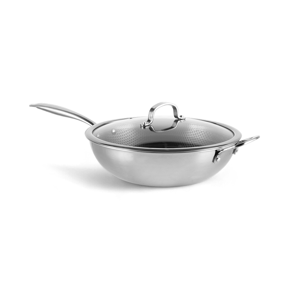 SSFHome - 30cm Wok with Lid Non Stick Cookware Stainless Steel Kitchen ...
