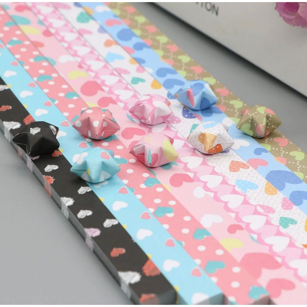 💝HOT💝520pcs Permukaan Licin Corak Love Bunga DIY Origami Jalur Kertas ...