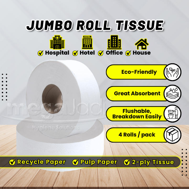 【4 Rolls】Thick Jumbo Roll Tissue Paper Recycle / Pulp Toilet Roll Tisu ...