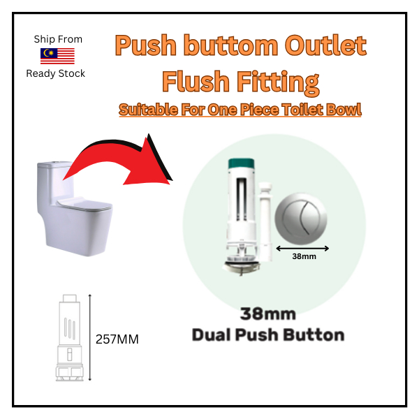 257mm Height 50mm base Outlet Valve Dual Chrome Push button Water Tank ...