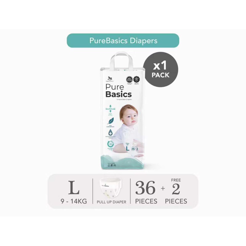 Applecrumby Pure Basics Lpants 38pcs,XLpants 32pcs,XL tape | Shopee ...