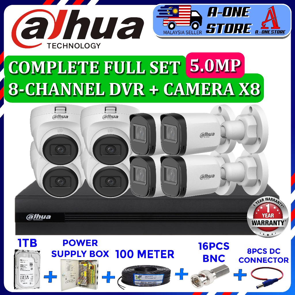 DAHUA 5MP Full Set 8 CHANNEL HD 1080P CCTV 8CH DVR+Camera+Hard Disk ...