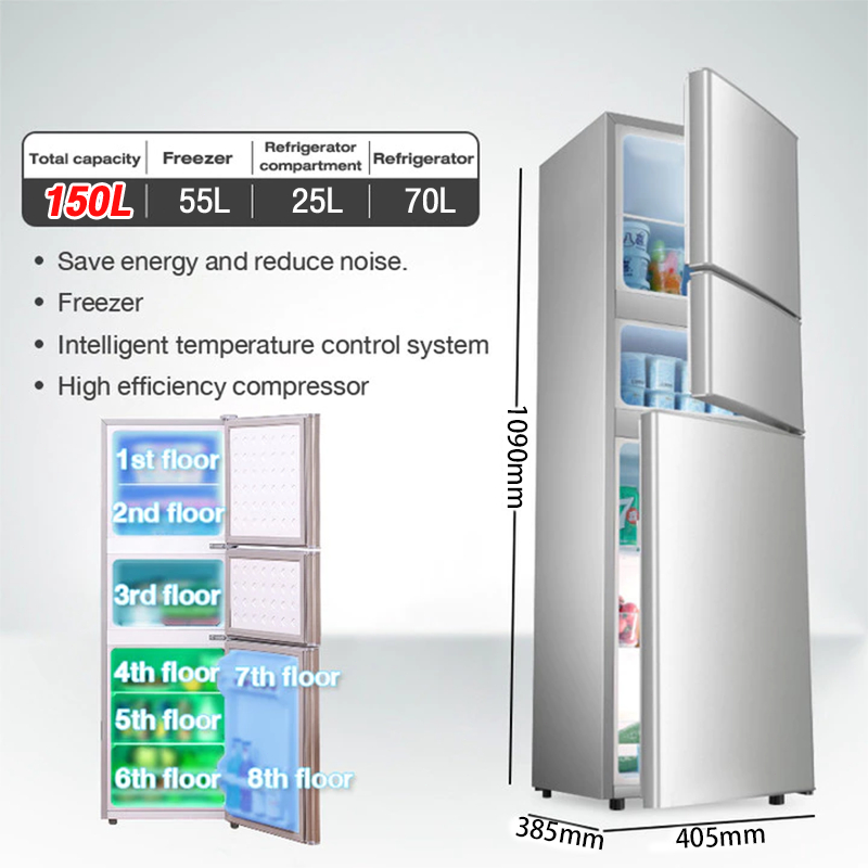 2 door refrigerator Energy Conservation Mini Mute freezer 80L Home ...